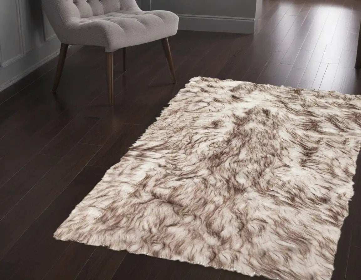 2' X 3' Brown and White Faux Sheepskin Ombre Machine Tufted Non Skid A ...
