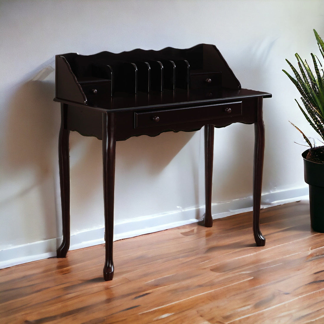18" Dark Brown Solid Manufactured Wood Secretary Desk With Three Drawe ...
