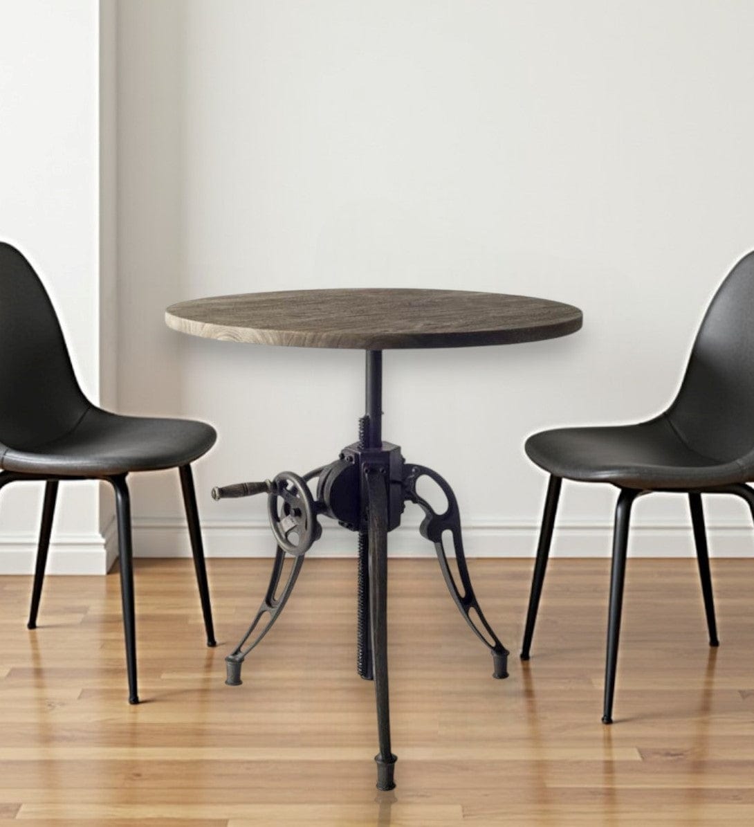 30" Gray And Black Rounded Solid Wood And Metal Three Leg Base Dining ...