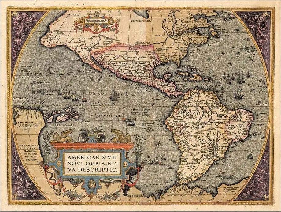 20" X 28" Vintage 1598 Map Of The Americas Wall Art – Flyclothing LLC