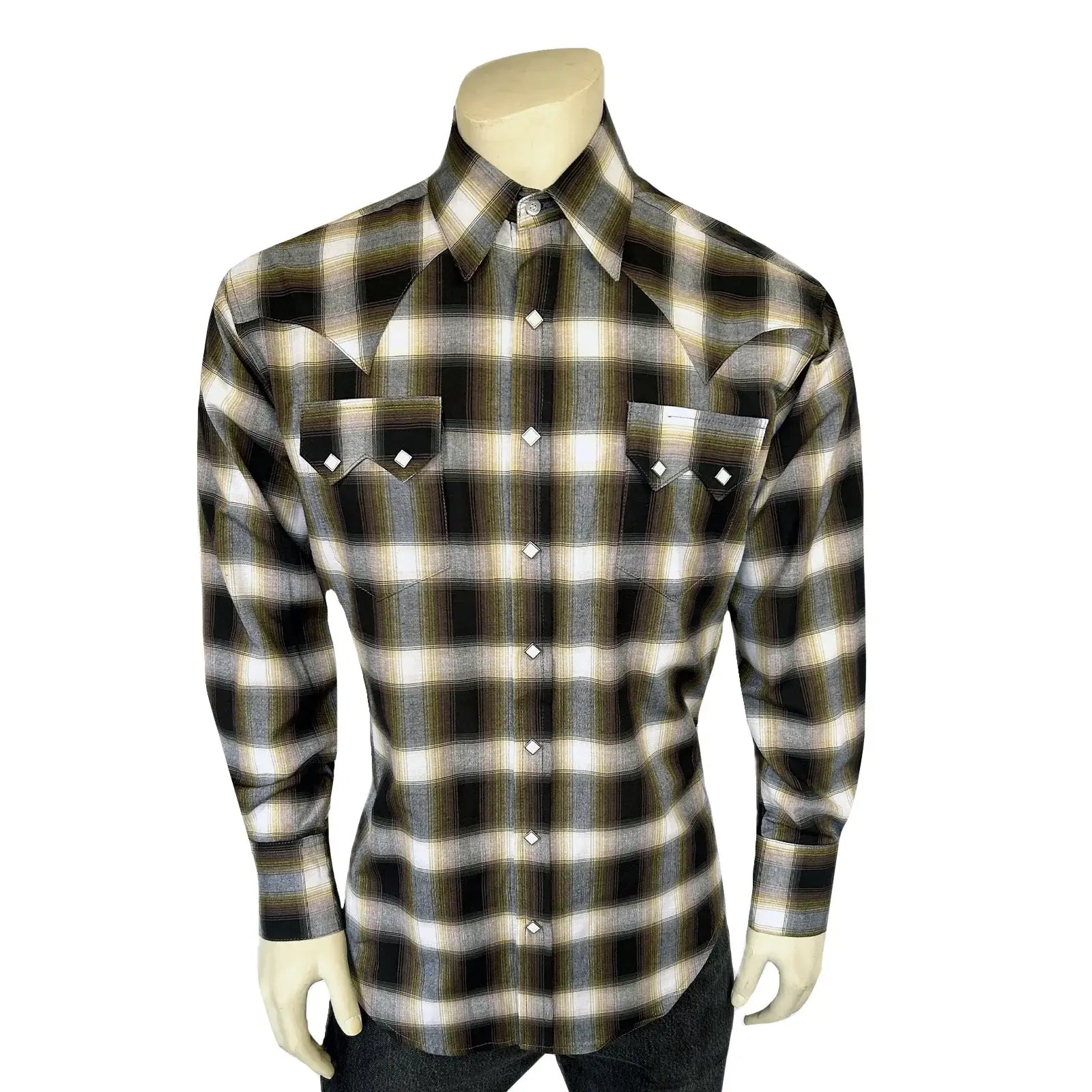 Rockmount Ranch Ware Men's Brown & White Shadow Plaid Western Shirt ...