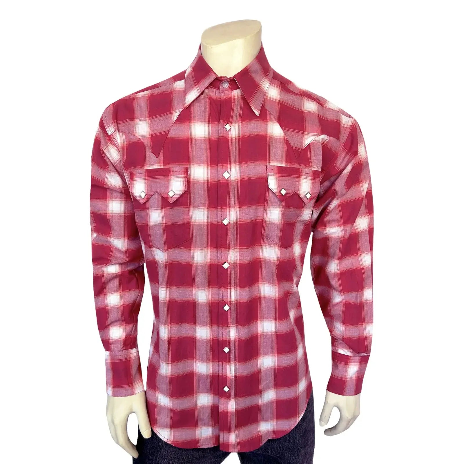Rockmount Ranch Ware Men's Red & White Long Sleeve Shadow Plaid Wester ...