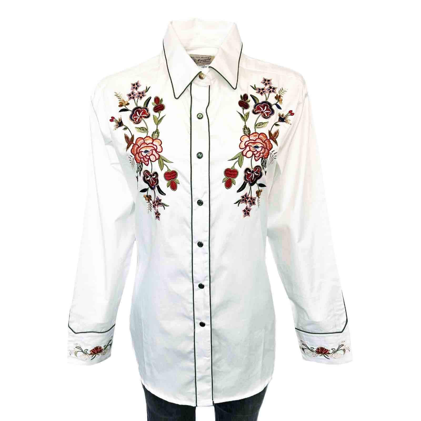 Rockmount Ranch Ware Women's Ivory Floral Embroidered Western Shirt ...