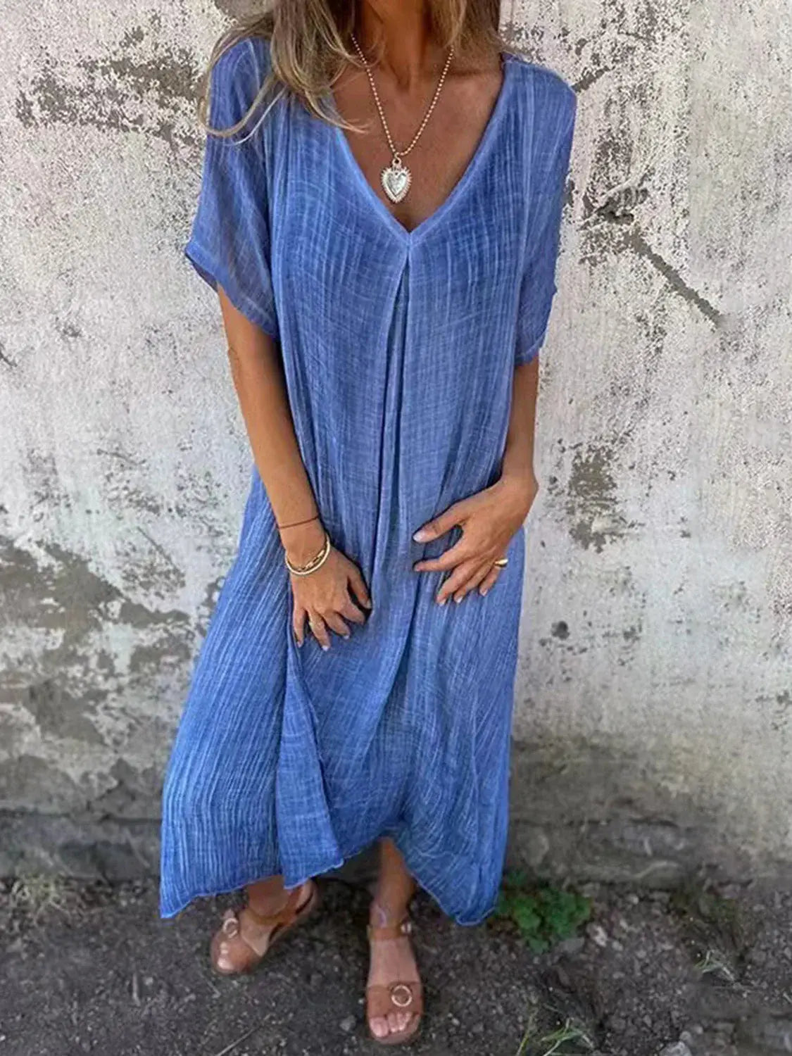 Full Size V-Neck Short Sleeve Midi Dress Plus Size – Flyclothing LLC