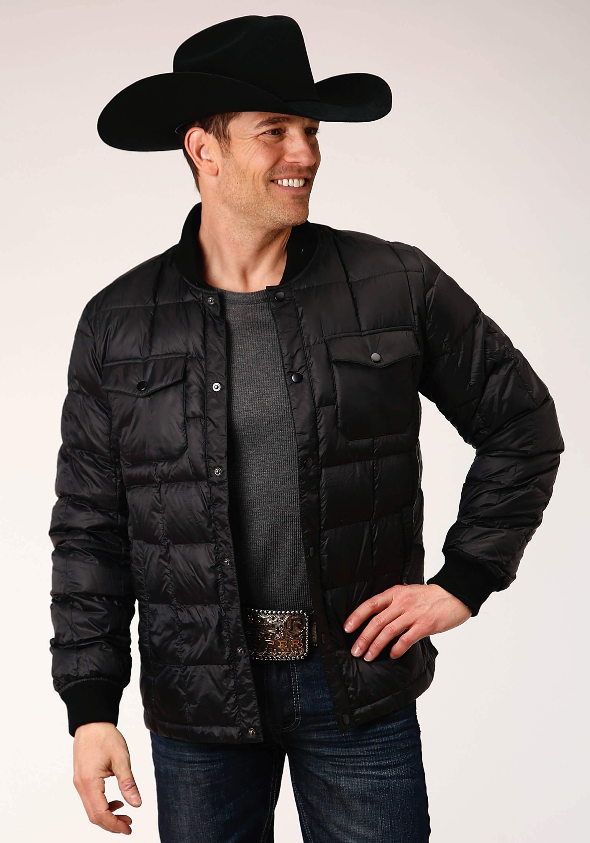 Roper Mens Down Proof Coated Jacket Black - Flyclothing LLC