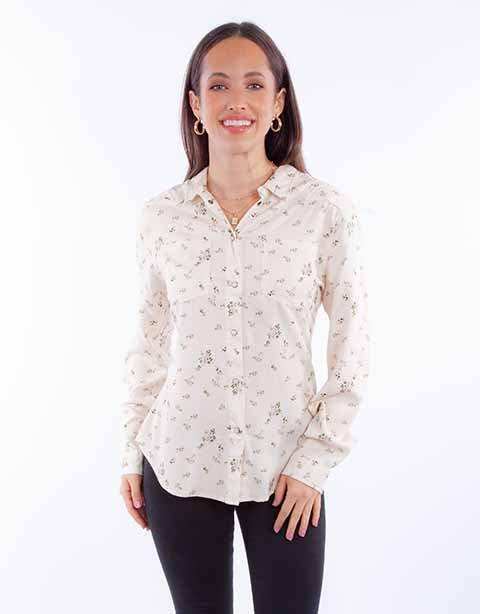 Scully Leather Honey Creek Ivory Snap Front Blouse W/Floral Print ...