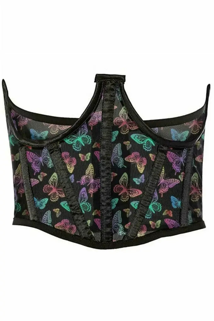 Daisy Corsets Lavish Neon Butterfly Print Mesh Open Cup Waist Cincher ...