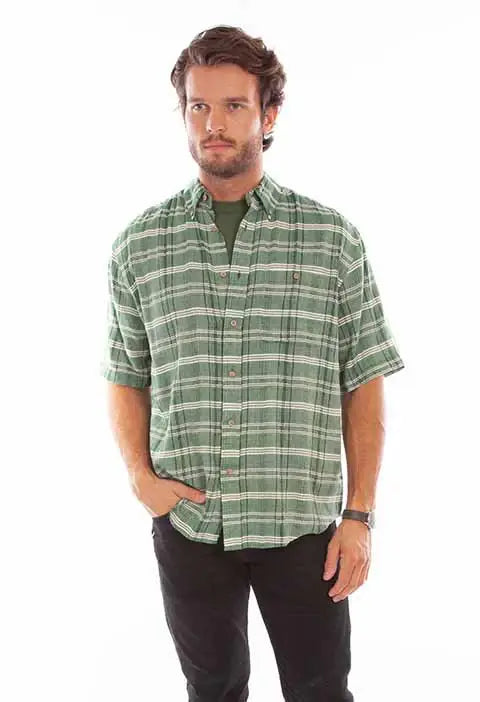 Scully Leather Western Scully Green Worn Out's Plaid S/S Shirt ...