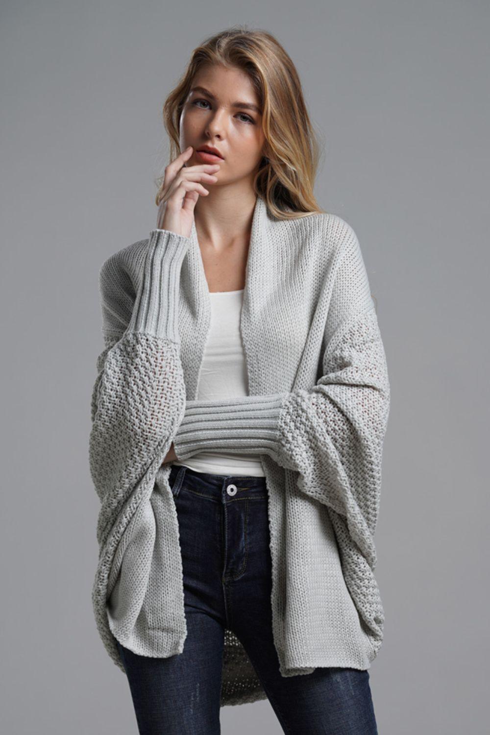 Dolman Sleeve Open Front Ribbed Trim Longline Cardigan - Flyclothing ...